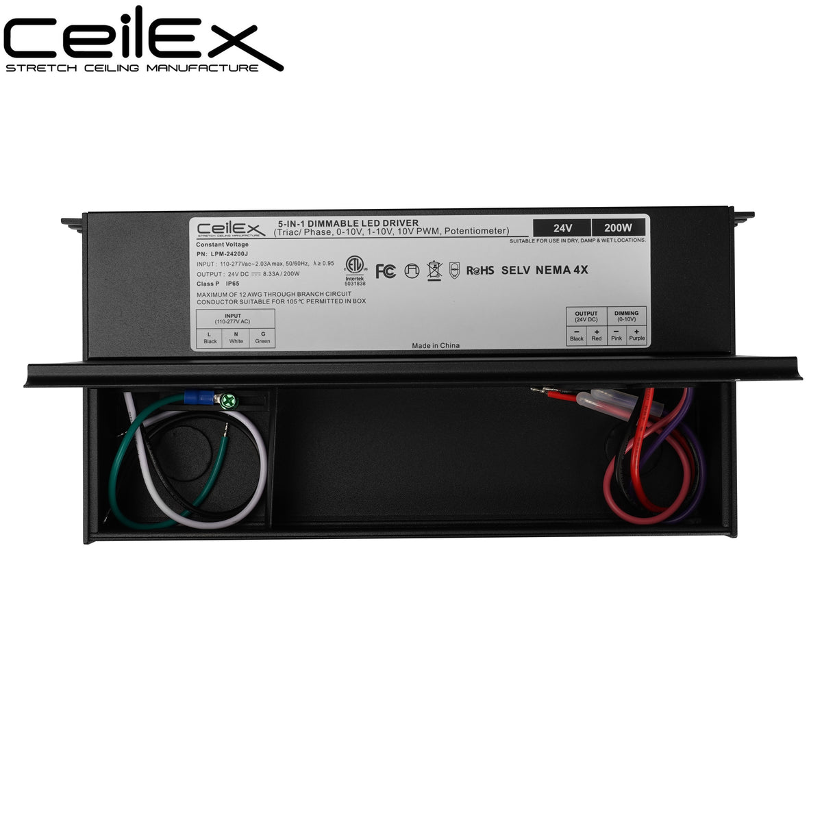 Ceilex Triac Dimmable LED Driver 24V 200W IP65 UL Listed Compatible wi ...